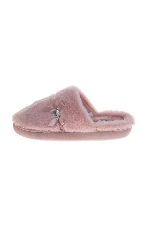 Badgley Mischka Embellished Faux Fur Mule Slippers - Pink