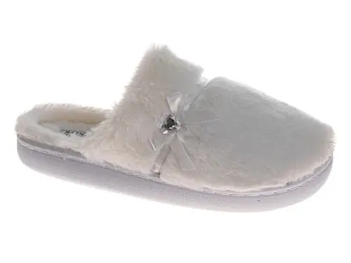 Badgley Mischka Sparkling Brooch Slippers - White