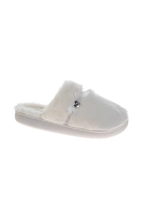 Badgley Mischka Embellished Faux Fur Mule Slippers - White