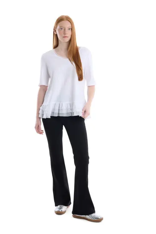 WILT CLOTHING V-neck Elbow Sleeve Mixed Media Tee - White