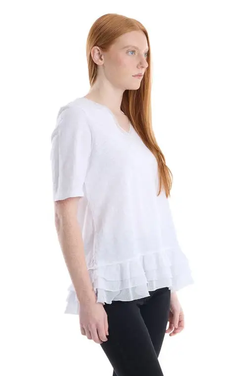 WILT CLOTHING V-neck Elbow Sleeve Mixed Media Tee - White