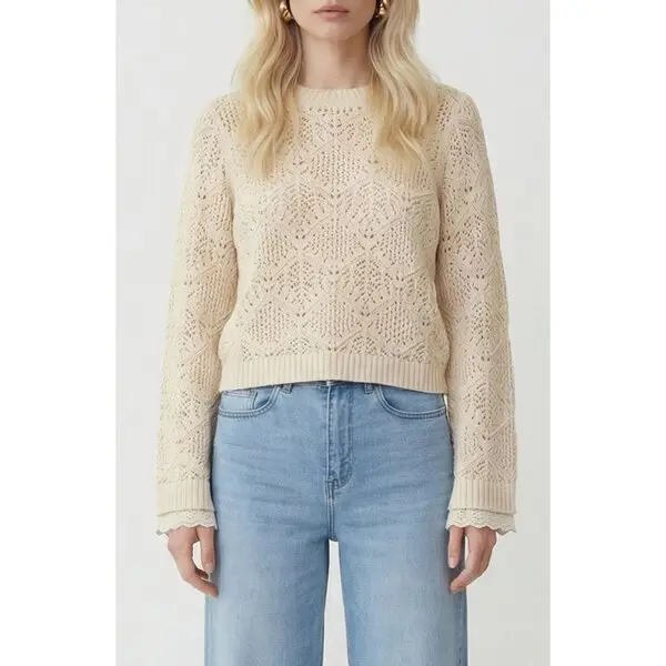 Vero Moda Susana Pointelle Cotton-blend Sweater - Birch