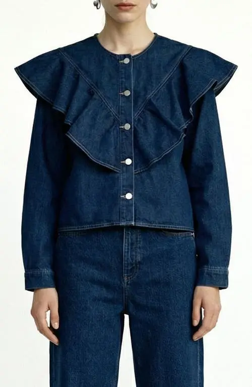 Vero Moda Ruffle Placket Denim Button-up Shirt
