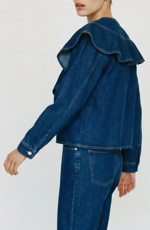 Vero Moda Ruffle Placket Denim Button-up Shirt