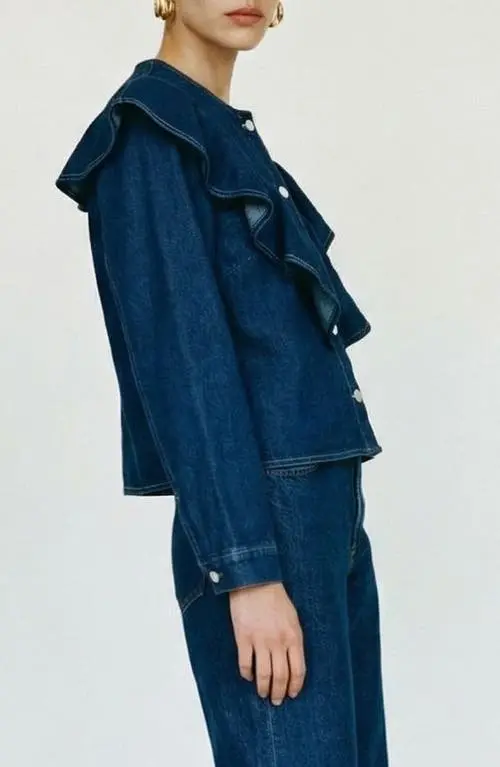 Vero Moda Ruffle Placket Denim Button-up Shirt