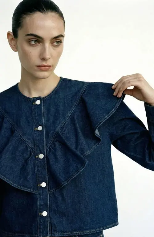 Vero Moda Ruffle Placket Denim Button-up Shirt