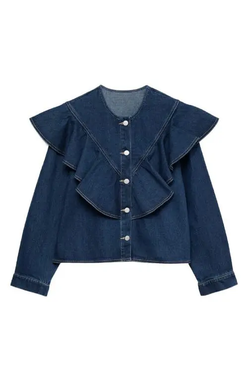 Vero Moda Ruffle Placket Denim Button-up Shirt