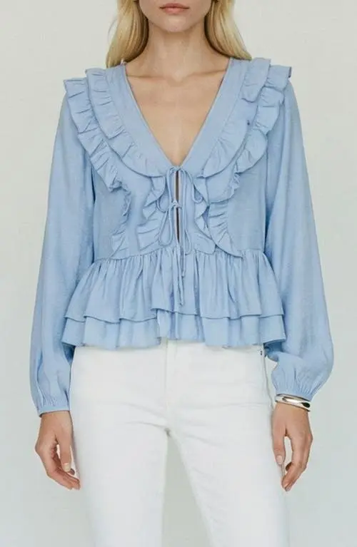 Vero Moda Ruffle Peplum Chambray Top