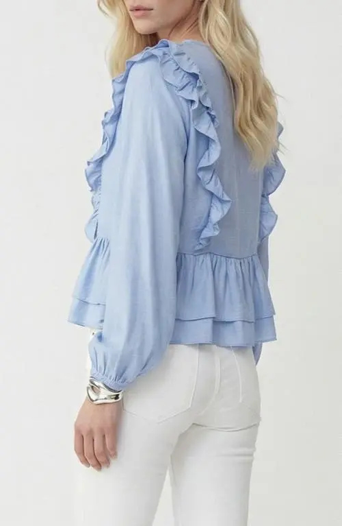 Vero Moda Ruffle Peplum Chambray Top