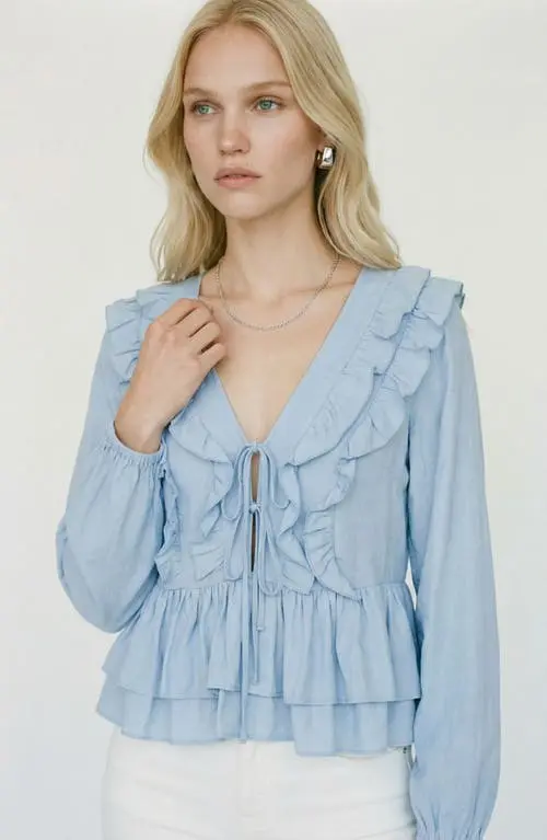 Vero Moda Ruffle Peplum Chambray Top