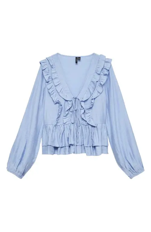 Vero Moda Ruffle Peplum Chambray Top