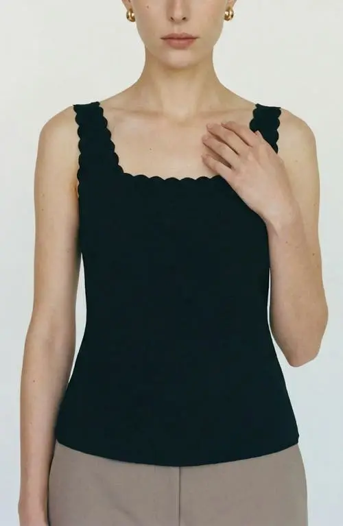 Vero Moda Julietta Scallop Trim Peplum Top - Black