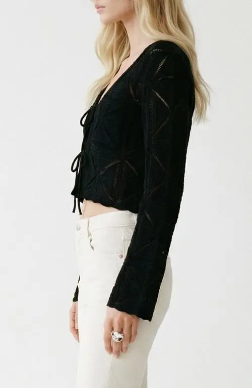 Vero Moda Lola Tie-front Pointelle Knit Cotton Cardigan - Black