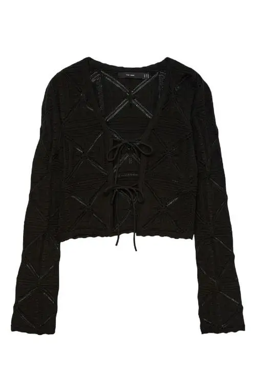 Vero Moda Lola Tie-front Pointelle Knit Cotton Cardigan - Black