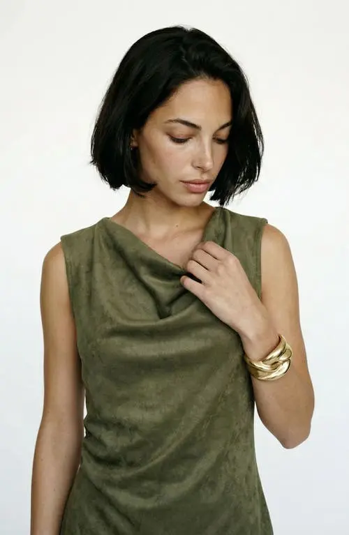Vero Moda Bella Faux Suede Cowl Neck Shift Dress