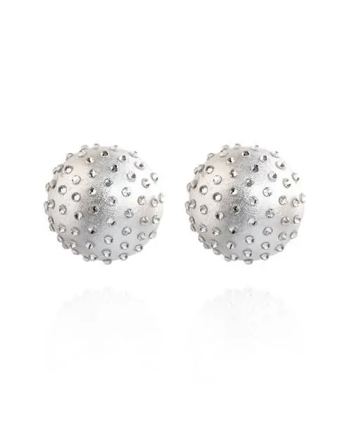 SAULE LABEL Gaia Jet Midi Stud Earrings - Silver Luxe