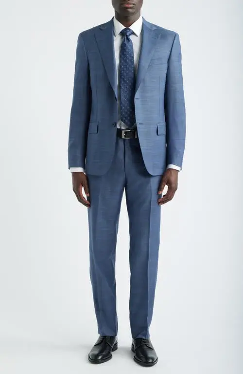 HERITAGE GOLD Slate Mélange Plaid Wool Suit - Blue