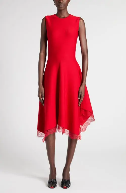 Alexander McQueen Lace Detail Asymmetric Dress - Flame