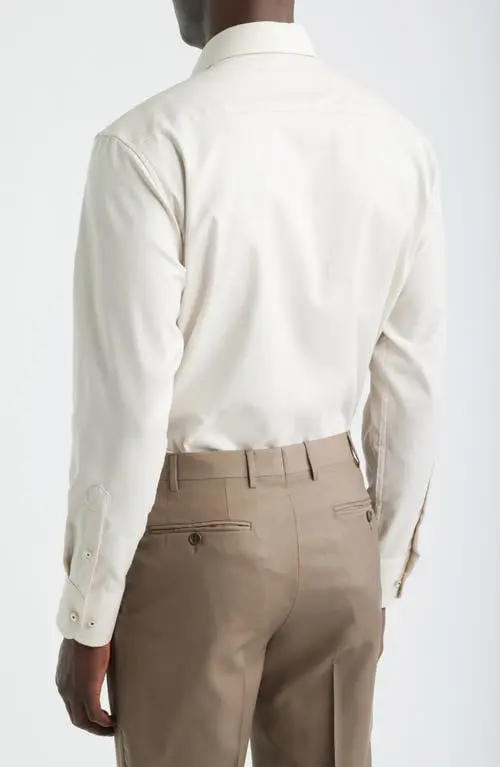 1863 BY ETERNA Modern Fit Solid Non-iron Cotton Oxford Cloth Dress Shirt - Khaki