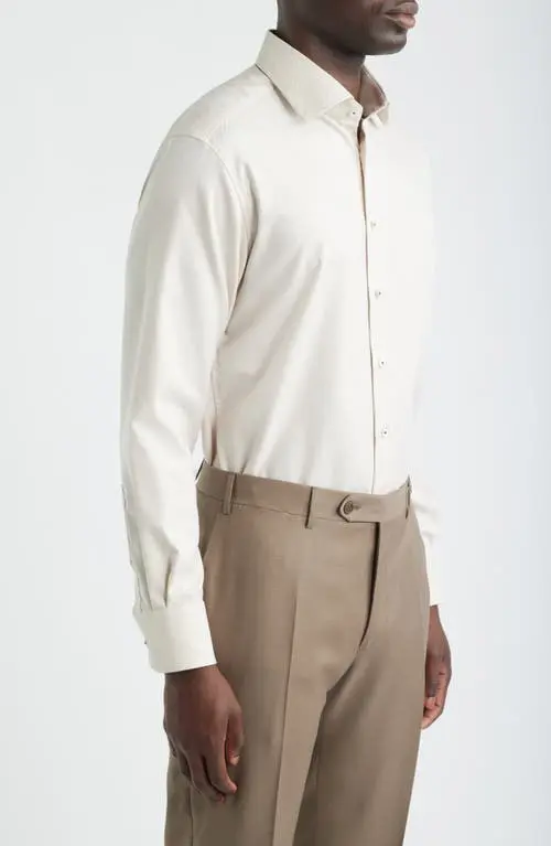 1863 BY ETERNA Modern Fit Solid Non-iron Cotton Oxford Cloth Dress Shirt - Khaki
