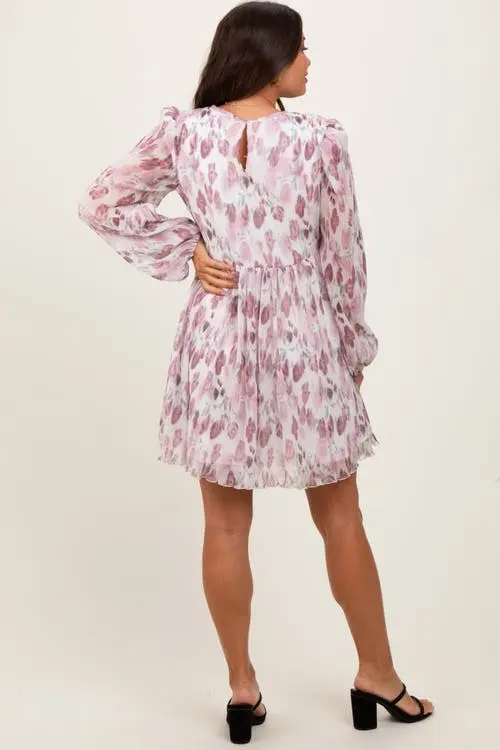 PINKBLUSH Floral Chiffon Plisse Mini Dress
