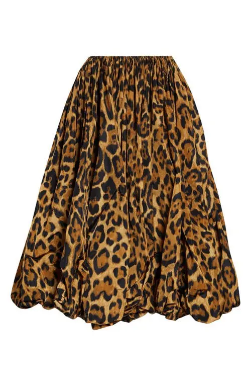 Alaïa Animal Print Nylon Taffeta Bubble Midi Skirt - Noir/caramel