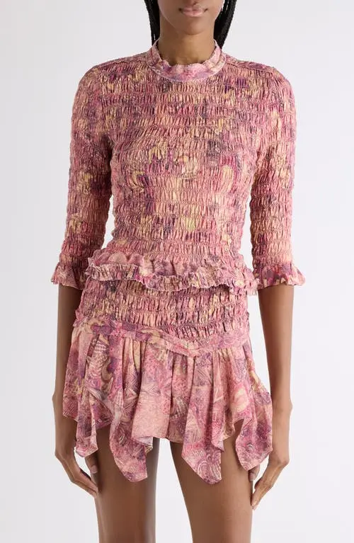 Isabel Marant Étoile Carola Smocked Silk Georgette Top