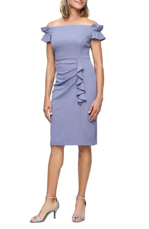SL FASHIONS Ruffle Glitter Cocktail Dress