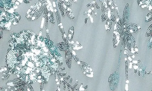SL FASHIONS Sequin Floral Gown With Cape Overlay - Sage