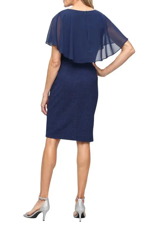 SL FASHIONS Glittered Ruched Chiffon Sheath Dress