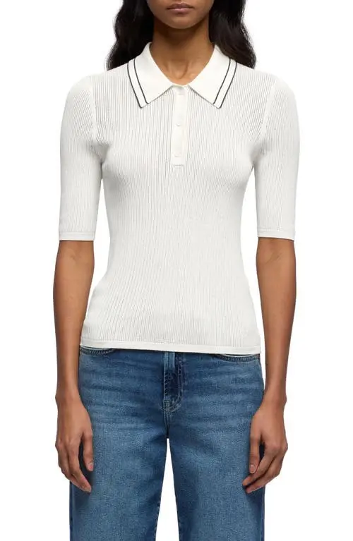 7 For All Mankind Piped Rib Polo Sweater - White