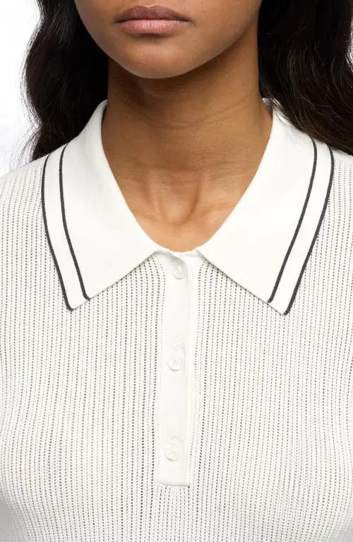 7 For All Mankind Piped Rib Polo Sweater - White