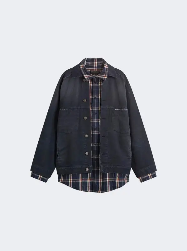 Balenciaga Patchwork Shirt Jacket - Navy