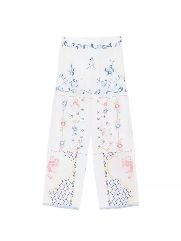 RELAX RE-LUX Floral-embroidered Trousers