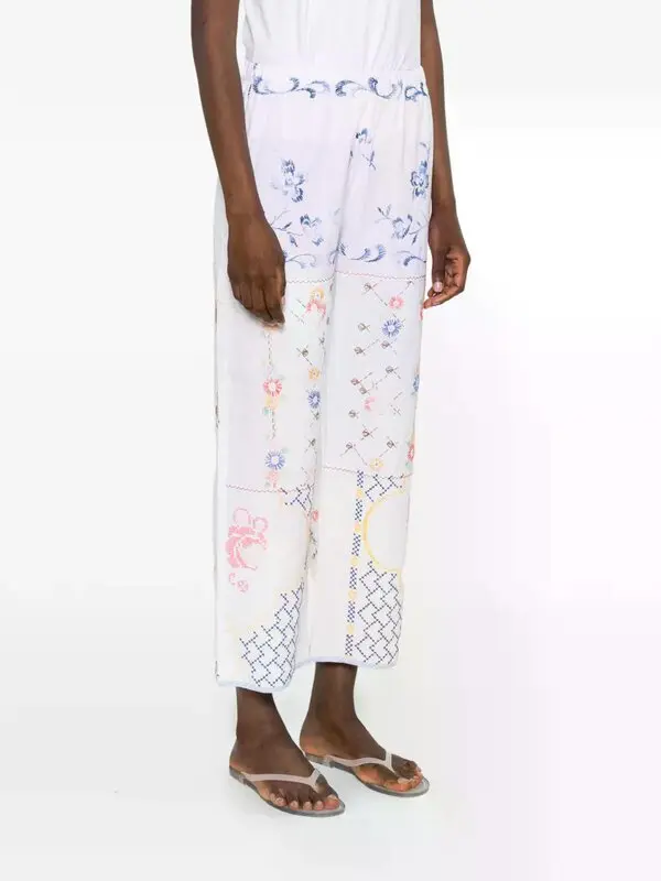 RELAX RE-LUX Floral-embroidered Trousers