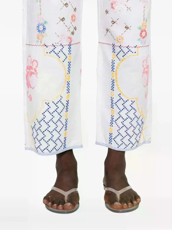 RELAX RE-LUX Floral-embroidered Trousers