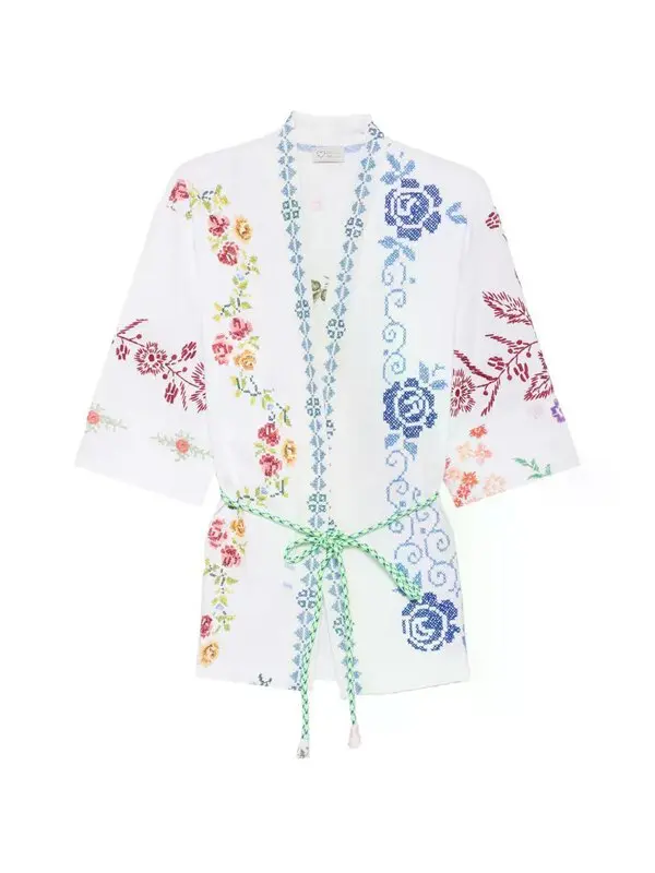 RELAX RE-LUX Brione Floral-embroidered Kimono - White