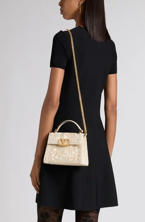 Valentino Garavani Mini V Sling Embroidered Moiré Top Handle Bag