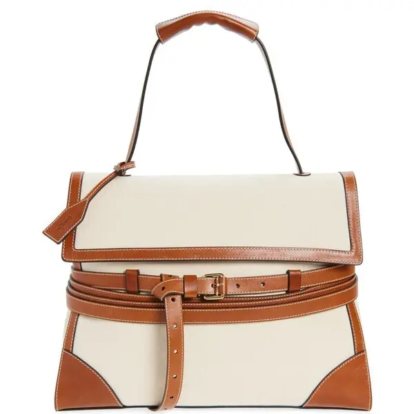 Moschino Medium Tie Me Canvas & Leather Shoulder Bag - Natural/hide