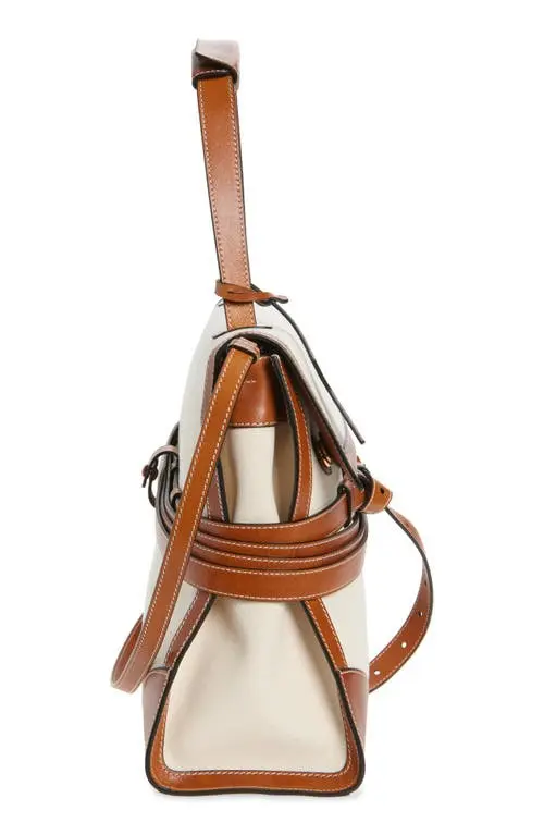 Moschino Medium Tie Me Canvas & Leather Shoulder Bag - Natural/hide