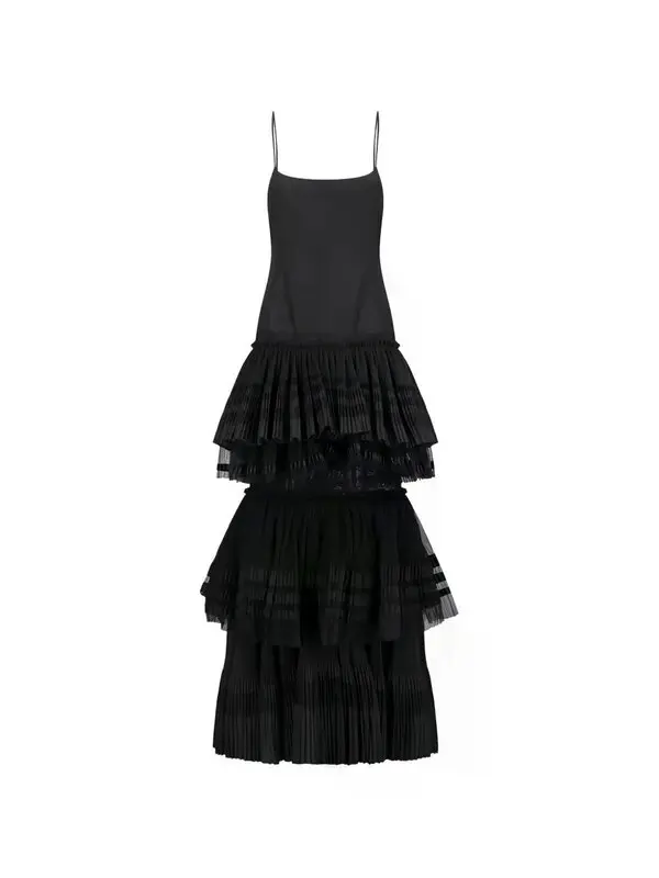 Blumarine Pleated Tiered Maxi Dress - Black