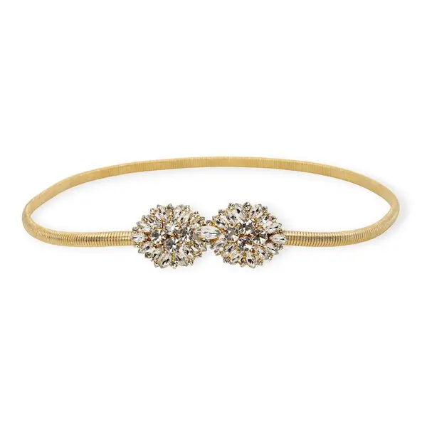 DAMAPREZIOSA Victoria Metallic Mesh Belt With Crystal Buckle - Gold