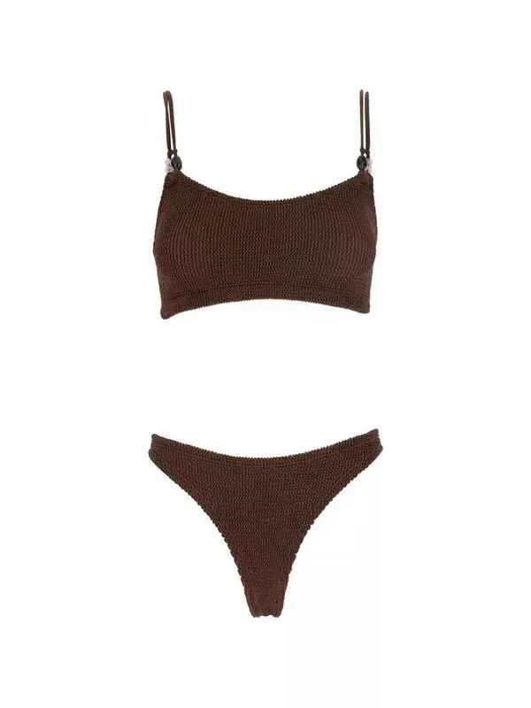 Hunza G Cassie Bead-embellished Crinkle-effect Bikini - Brown