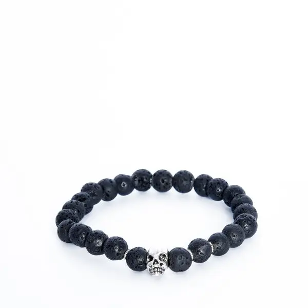 ADDICTED2 Sterling Silver Skull And Lava Stone Bracelet - Black/silver