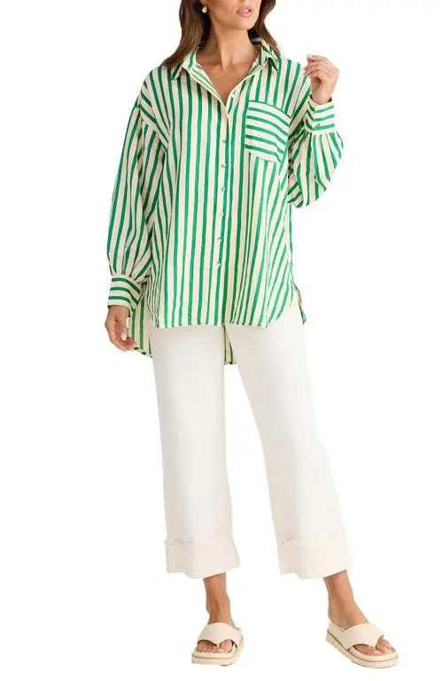 BRAVE+TRUE Ezra Patch Pocket Striped Shirt - Jade Stripe