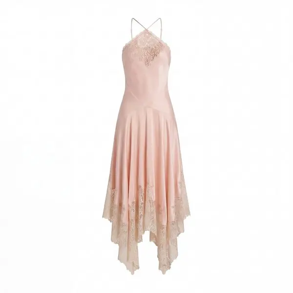 Mac Duggal Lace Trim Handkerchief Midi Dress - Pink