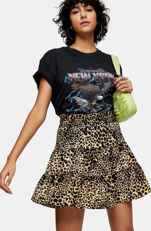 Topshop Animal Print Shirred Mini Skirt