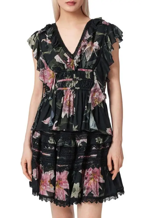 ALLSAINTS Canto Floral Side Tie Top - Crystal Black