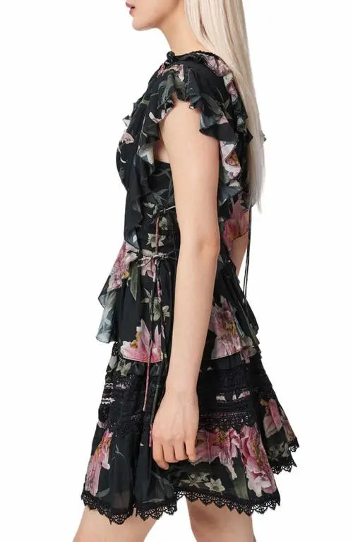 ALLSAINTS Canto Floral Side Tie Top - Crystal Black