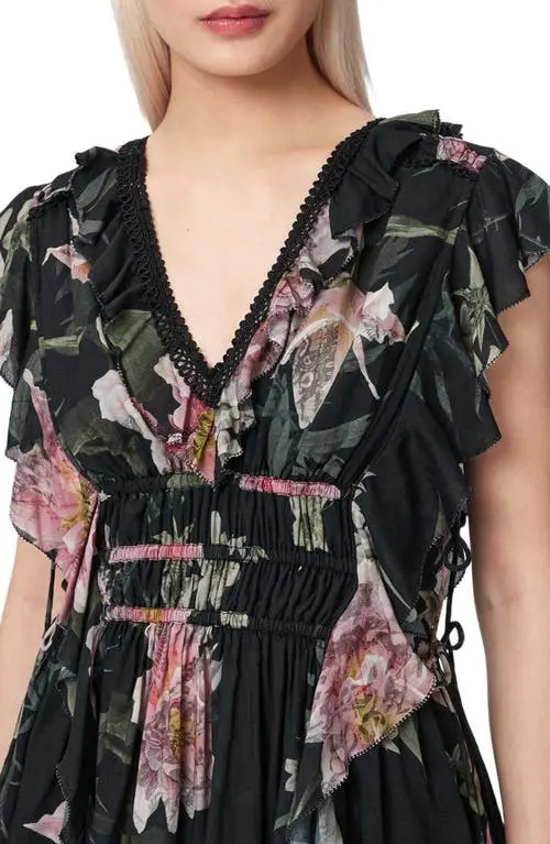 ALLSAINTS Canto Floral Side Tie Top - Crystal Black